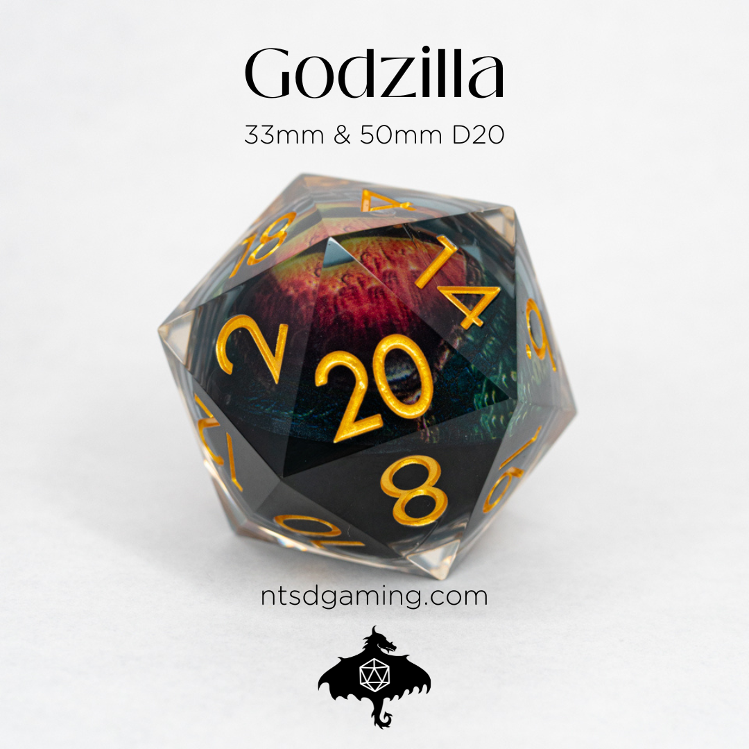 Godzilla | Floating Eye Inclusion | 33MM Sharp Edge D20 | Emberglow Gaming