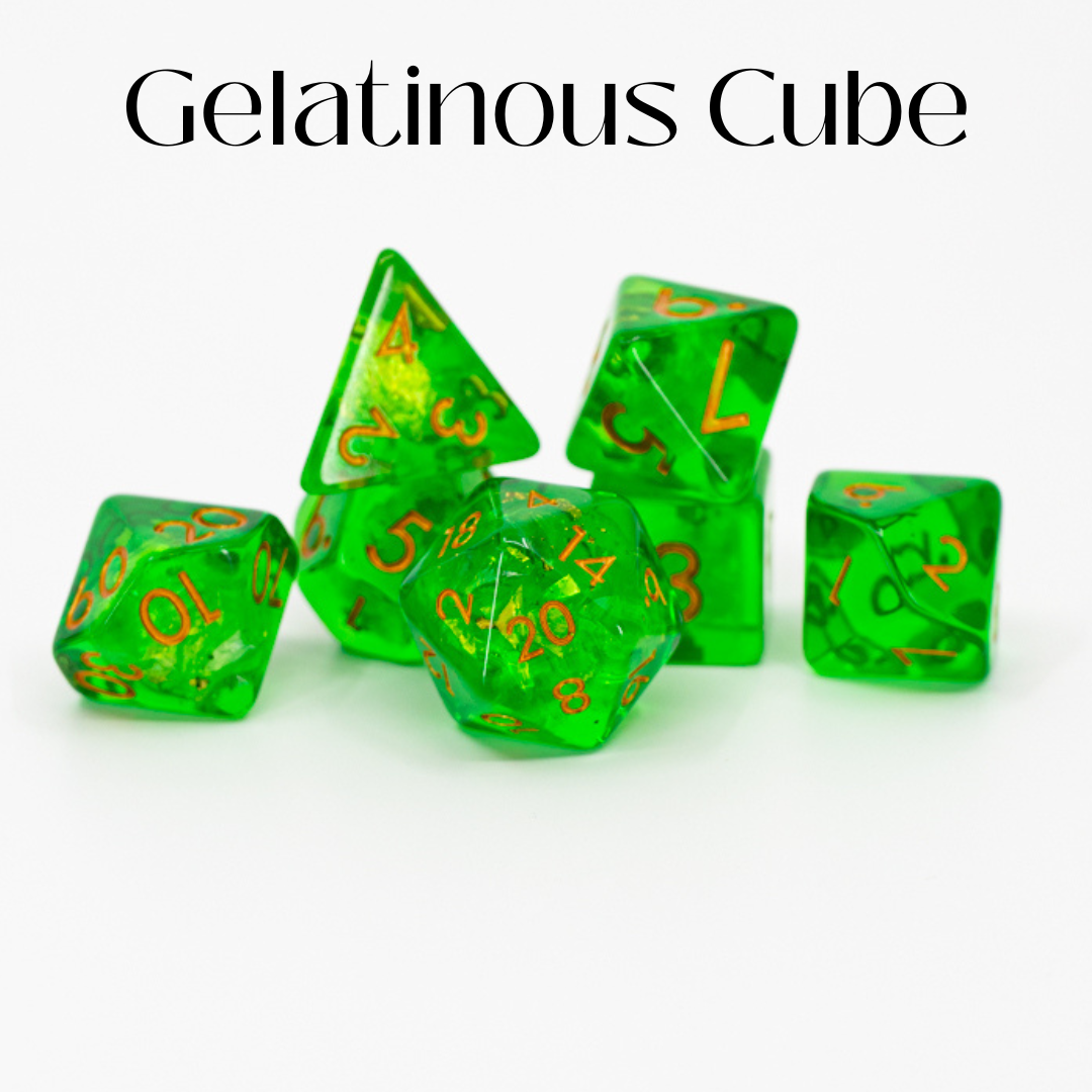 Gelatinous Cube | 7 Piece Acrylic Dice Set | Emberglow Gaming