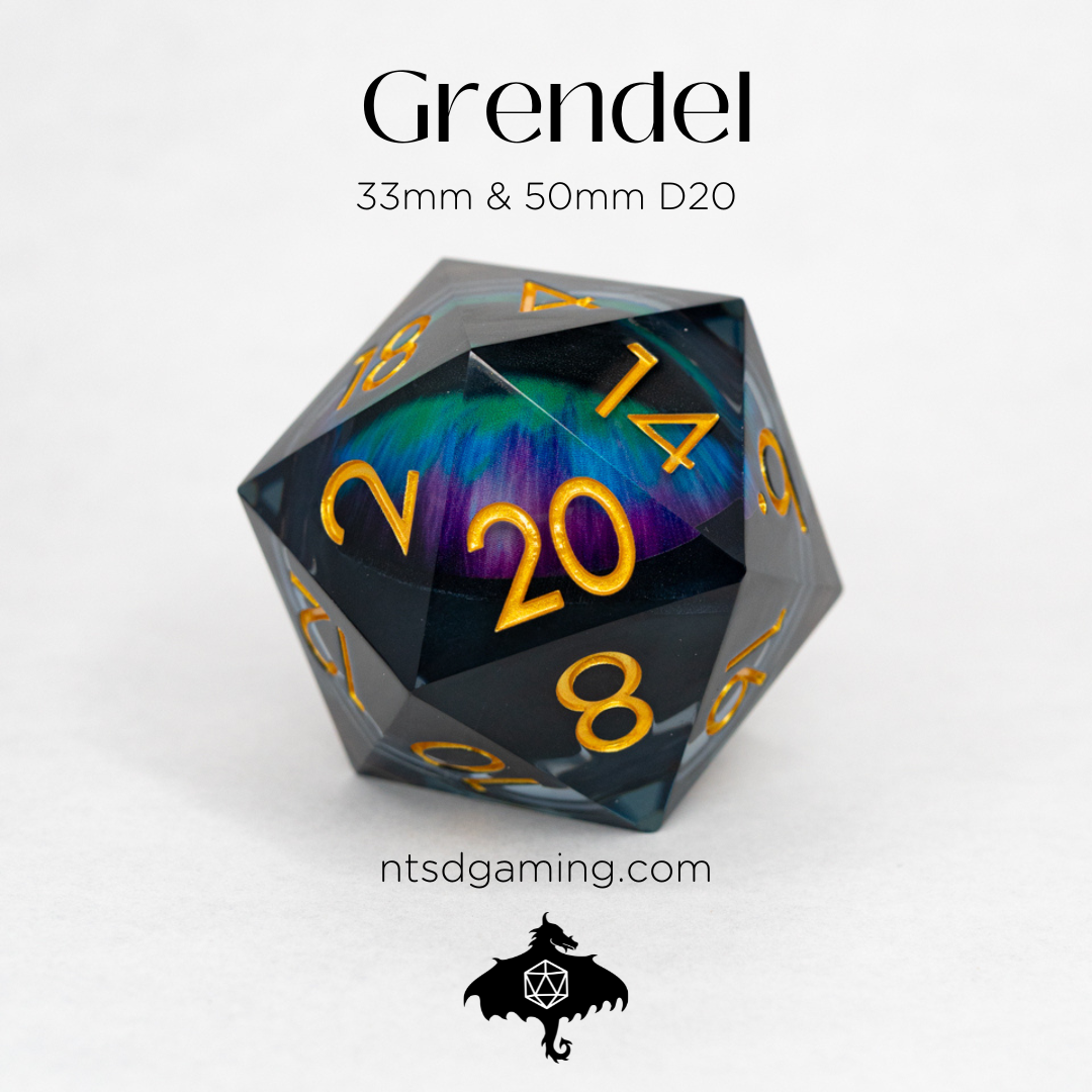 Grendel | Floating Eye Inclusion | 50MM Sharp Edge D20 | Emberglow Gaming