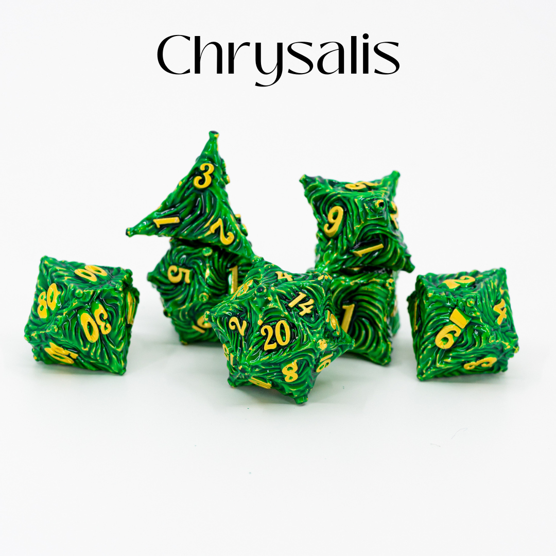 Chrysalis | 7 Piece Metal Dice Set | Emberglow Gaming