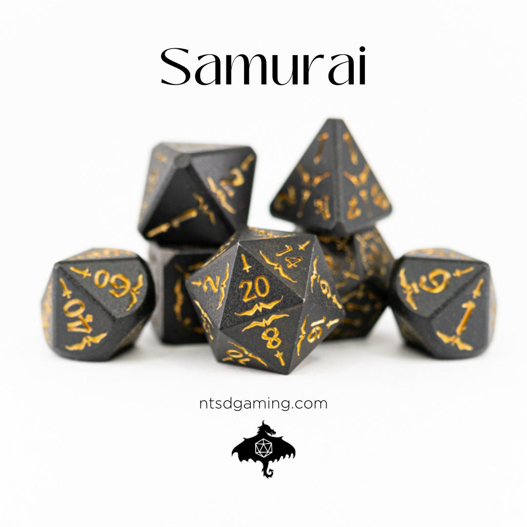 Samurai | 7 Piece Metal Dice Set | Emberglow Gaming