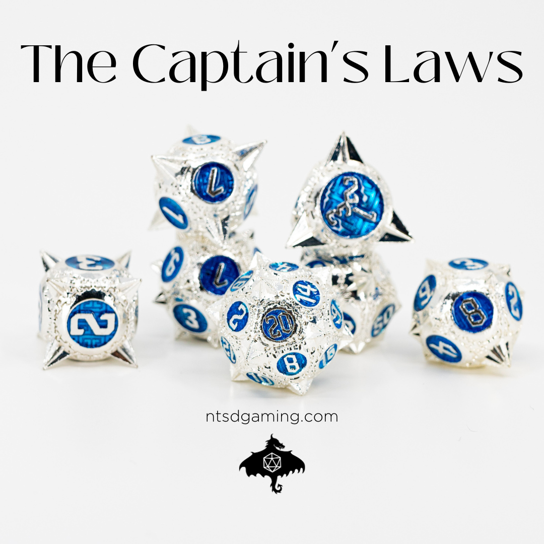 The Captain's Laws | 7 Piece Metal Dice Set | Emberglow Gaming